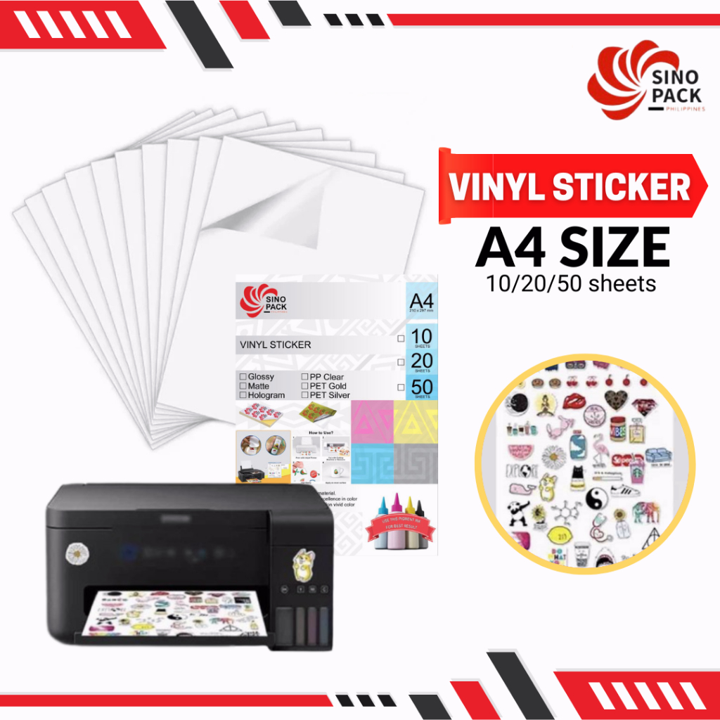 PVC Vinyl Sticker Water proof A4 Glossy | Matte | Transparent (10/20/50 ...