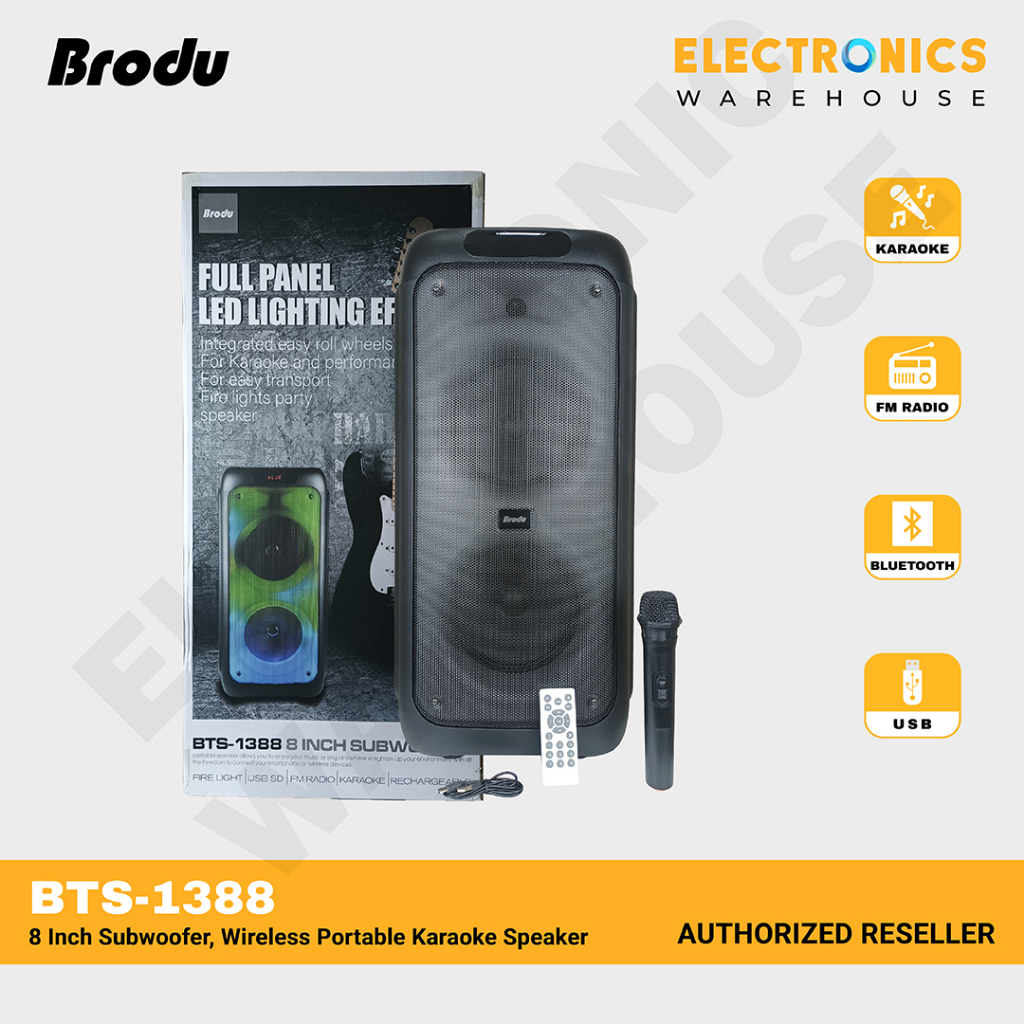 Brodu BTS-1388 8 Inch Subwoofer, Wireless Portable Party Karaoke ...