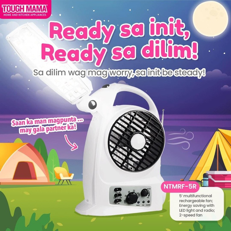 Tough Mama NTMRF-5R Multifunctional Rechargeable Electric Table Fan LED ...