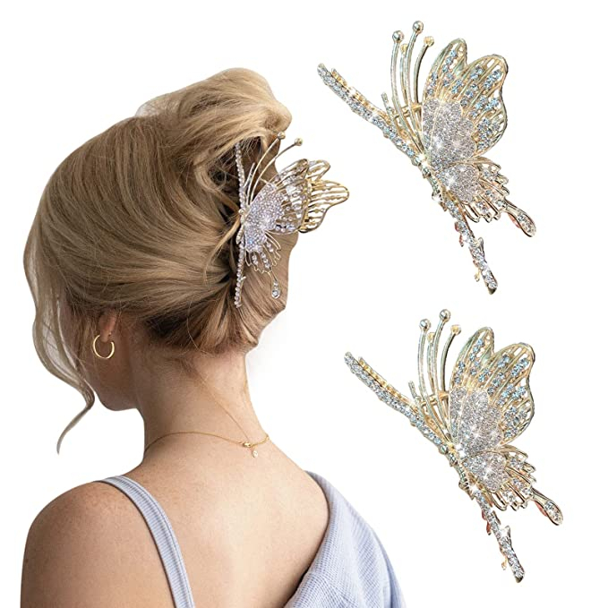 Women Girls Diamond Gold Butterfly Hair Clip Hair Claw Clamp Elegant ...
