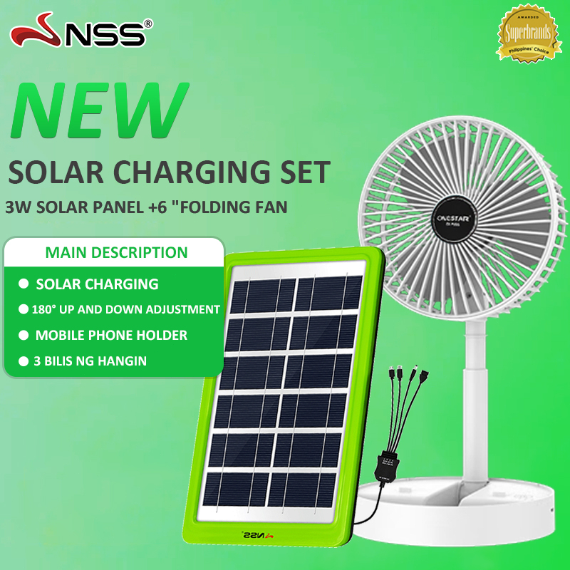 NSS 6 inch Solar Electric Fan Rechargeable Table Portable Mini With Usb ...