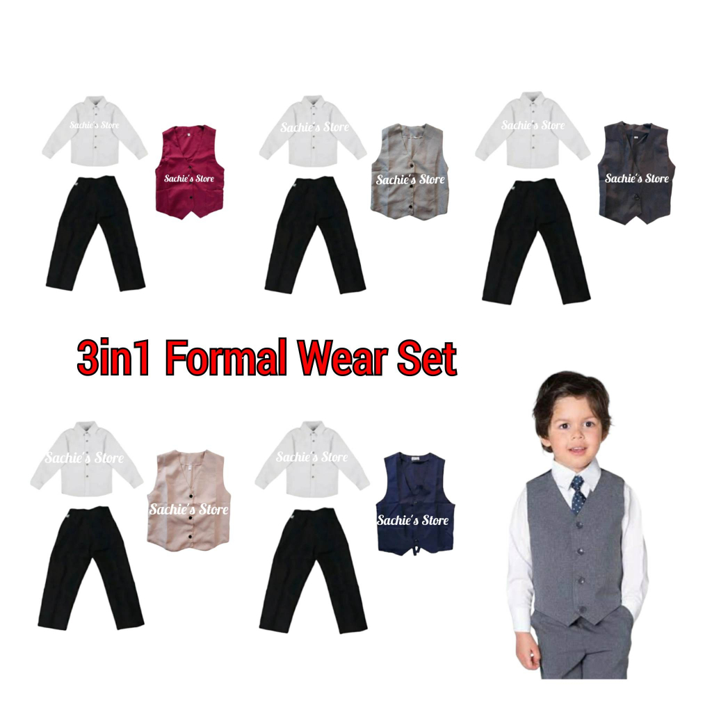 3in1 Bundle Formal Wear Set for Boys (Chaleco | Vest, Longleeves ...