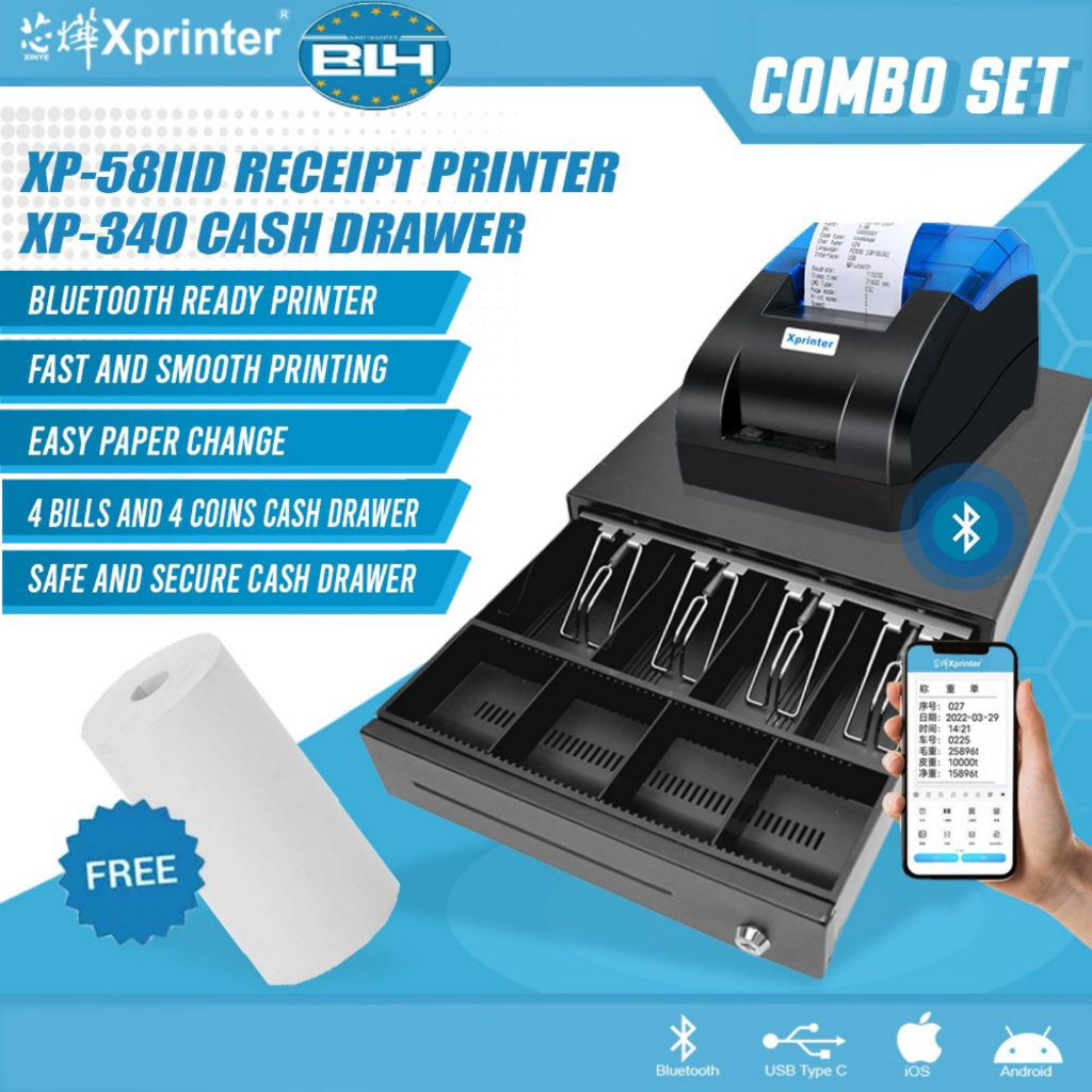 Combo Set Thermal Cash Receipt POS Mini Printer (BLUETOOTH+USB) 58mm ...