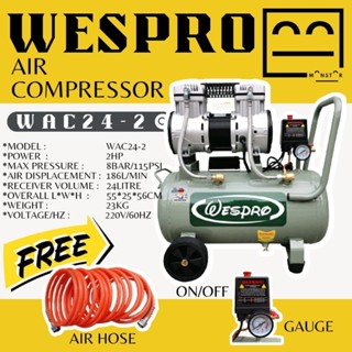 WESPRO Air Compressor 2HP Portable 24Liters (Oil less & Silent type) W ...