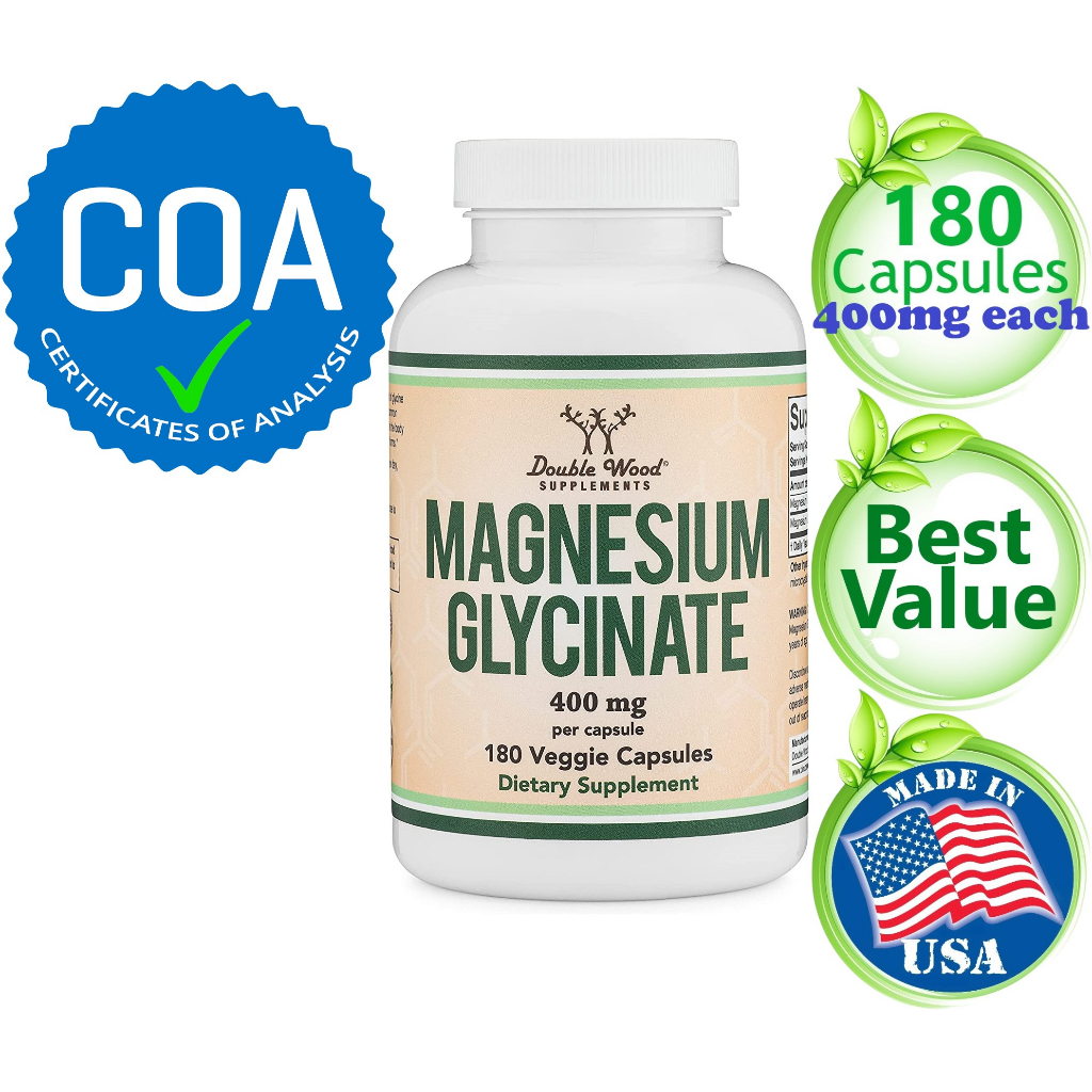 Real Magnesium Glycinate 180 Capsules 400mg 100% Authentic by Double ...