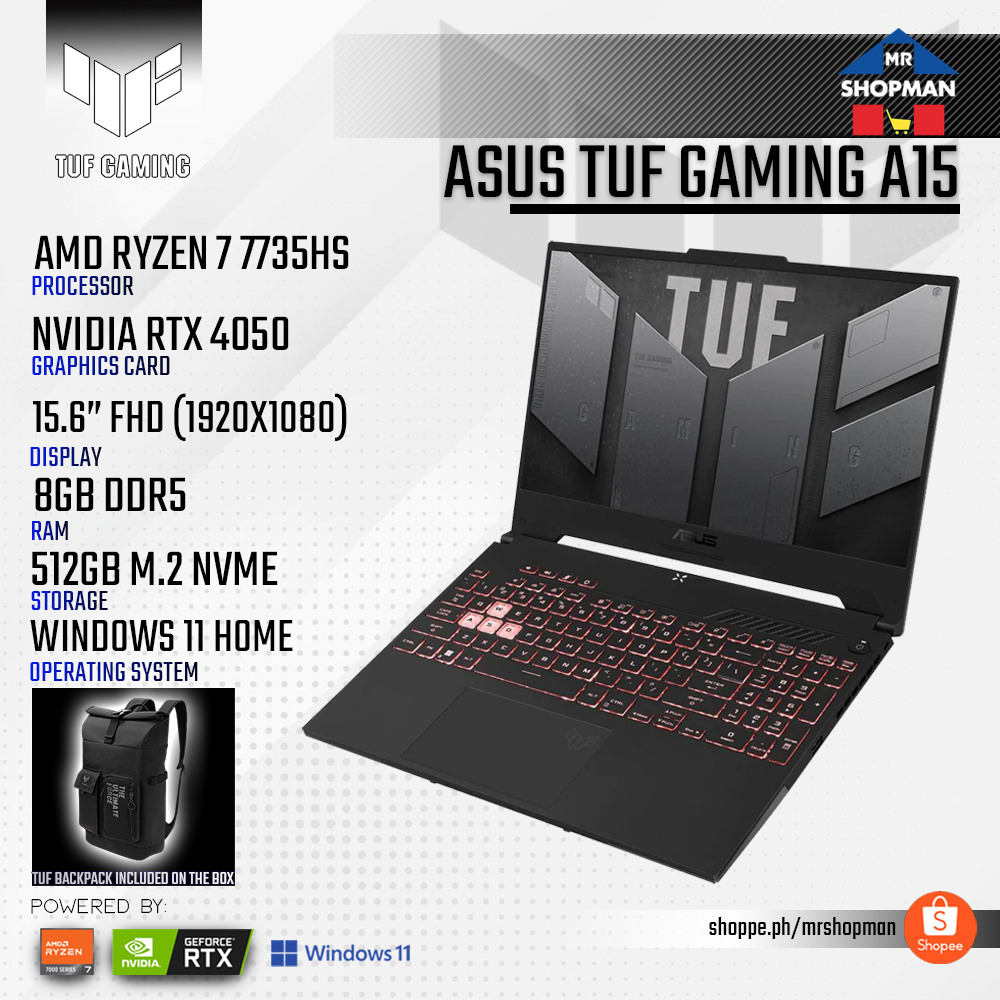 Asus TUF GAMING A15 FA507NU-LP066W AMD Ryzen 7 7735HS |RTX 4050 |8GB ...
