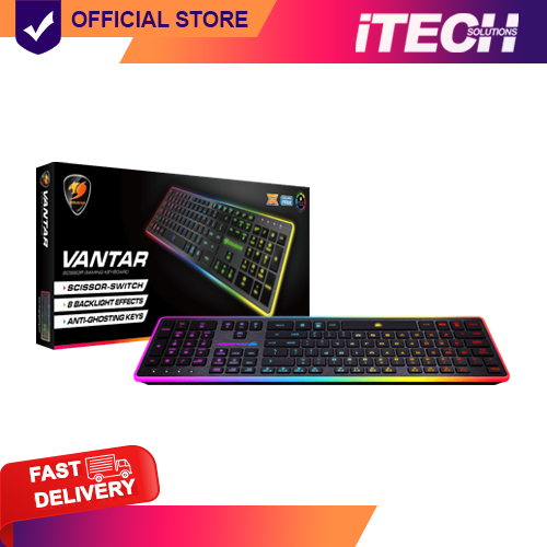 COUGAR VANTAR SCISSOR SWITCH GAMING KEYBOARD W/ 8 BACKLIGHT EFFECTS USB ...