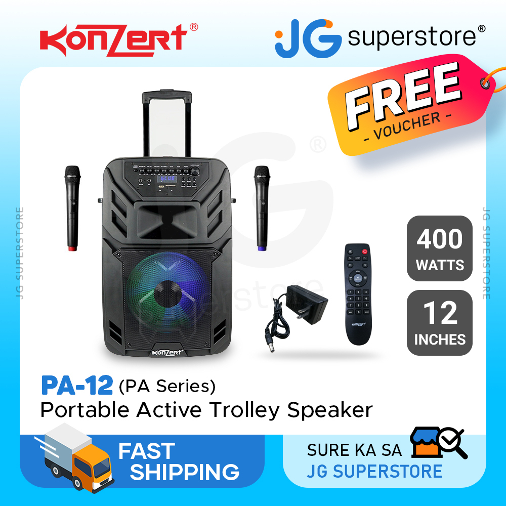 Konzert PA-12 12" 400W Portable Party Active Trolley Speaker with ...