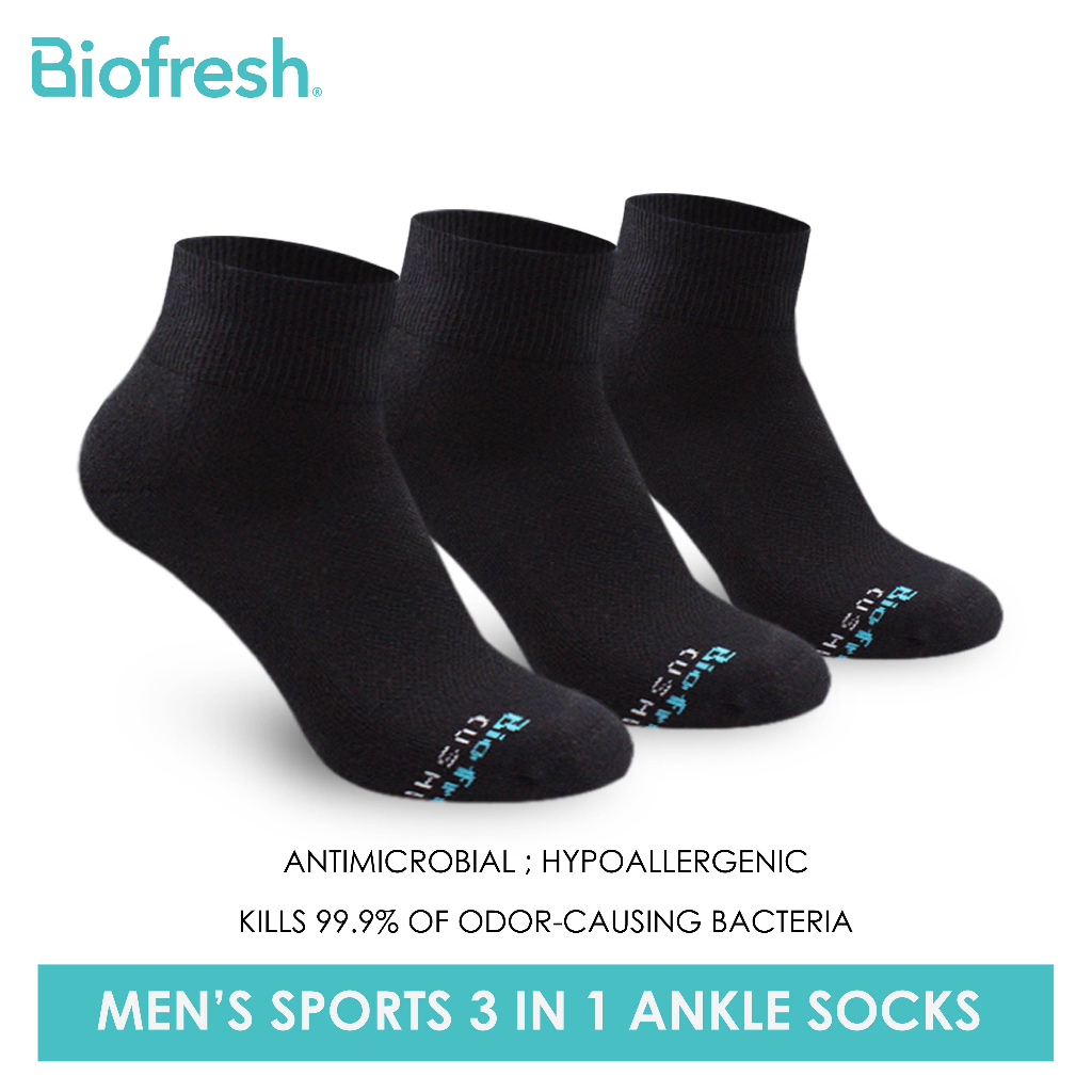 Biofresh Men’s Antimicrobial Thick Sports Ankle Socks 3 pairs in a pack ...