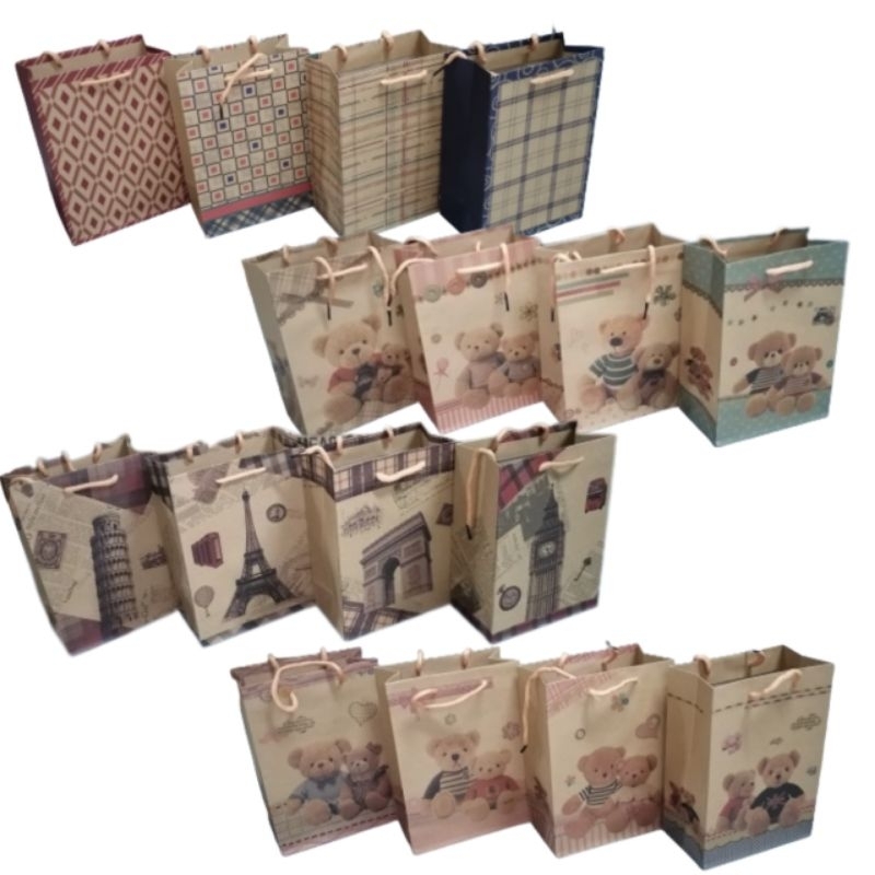 12pcs Craft Brown Paper Bag with Design Size Small. | Shopee Philippines