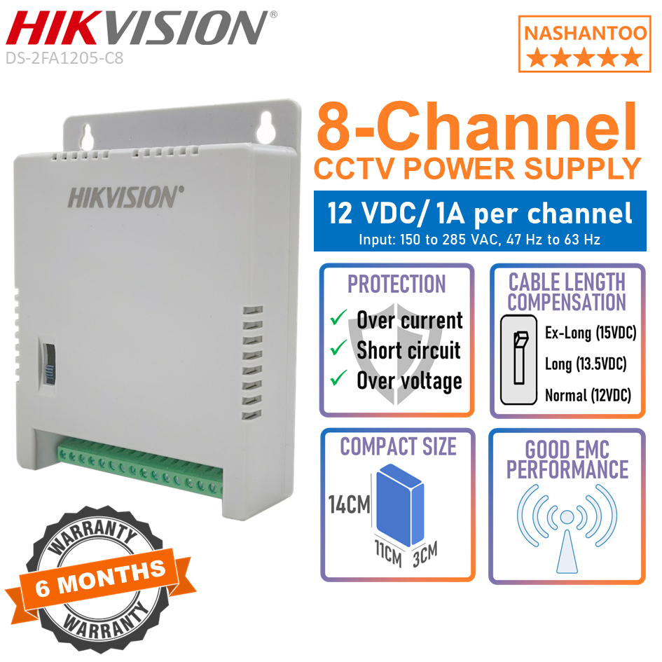 Hikvision 4CH/8CH CCTV Centralized Power Supply 12V 1A Channel Output ...