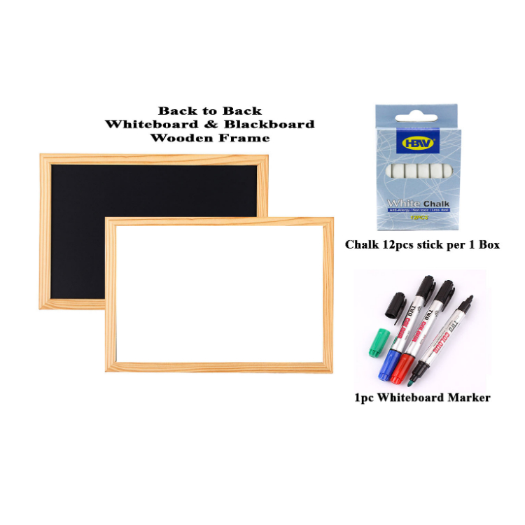 Back to back Whiteboard & Blackboard Wooden Frame with 1box White Chalk ...