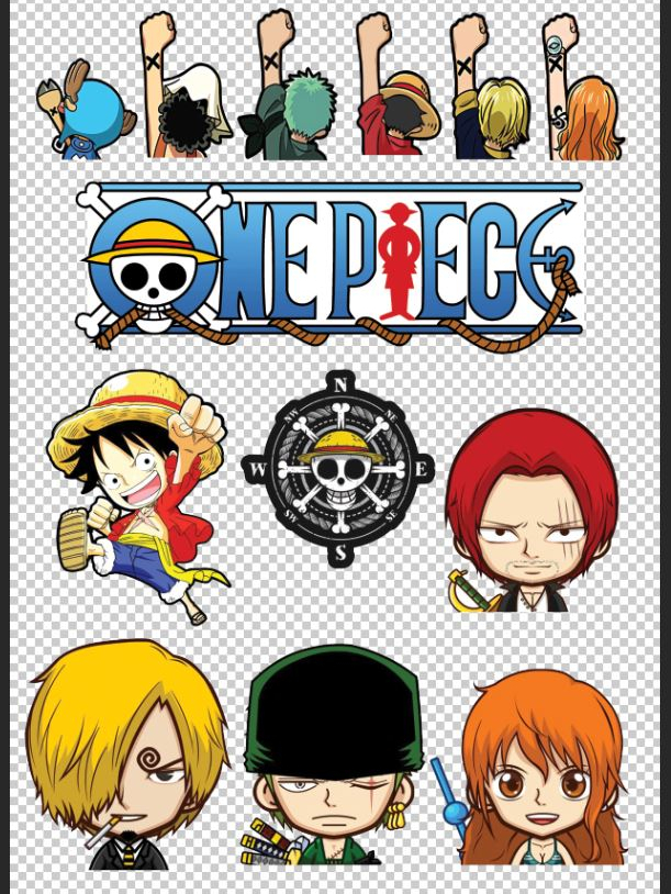 One Piece Stickers sticker on 1 whole A4 Page. Machine cut every piece ...
