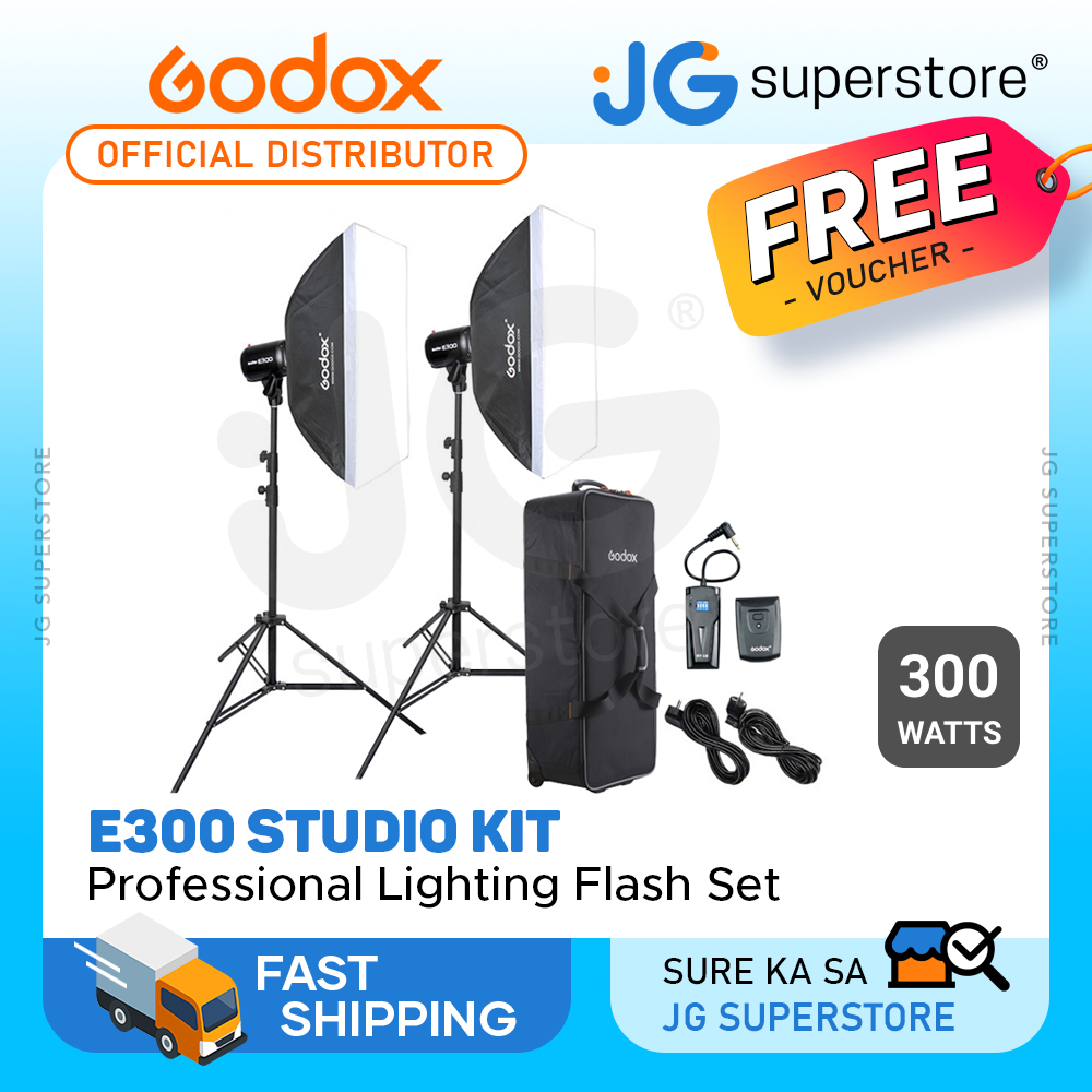 Godox E300 Studio Photography Kit- 300W Flash Heads, Light Stands ...