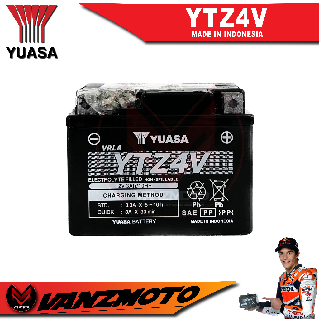 Yuasa YTZ4V (YTX4L-BS, MF4L-B, GTZ5S, XLTZ4) Motorcycle Battery ...