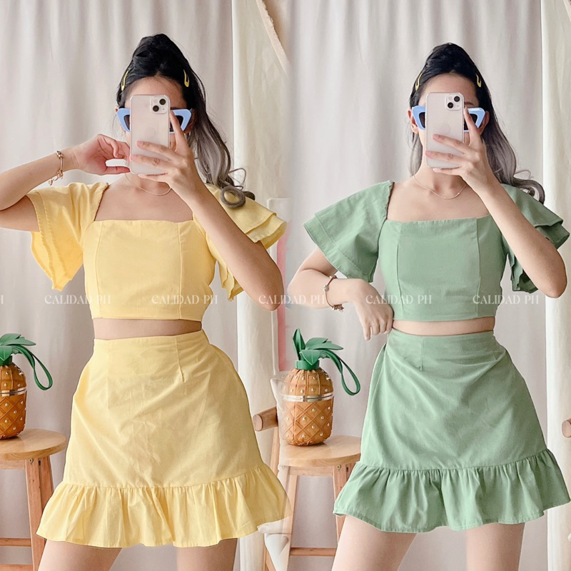 Ella Terno Bell Sleeves Top Mini Skirt Calidad Mnl Shopee Philippines