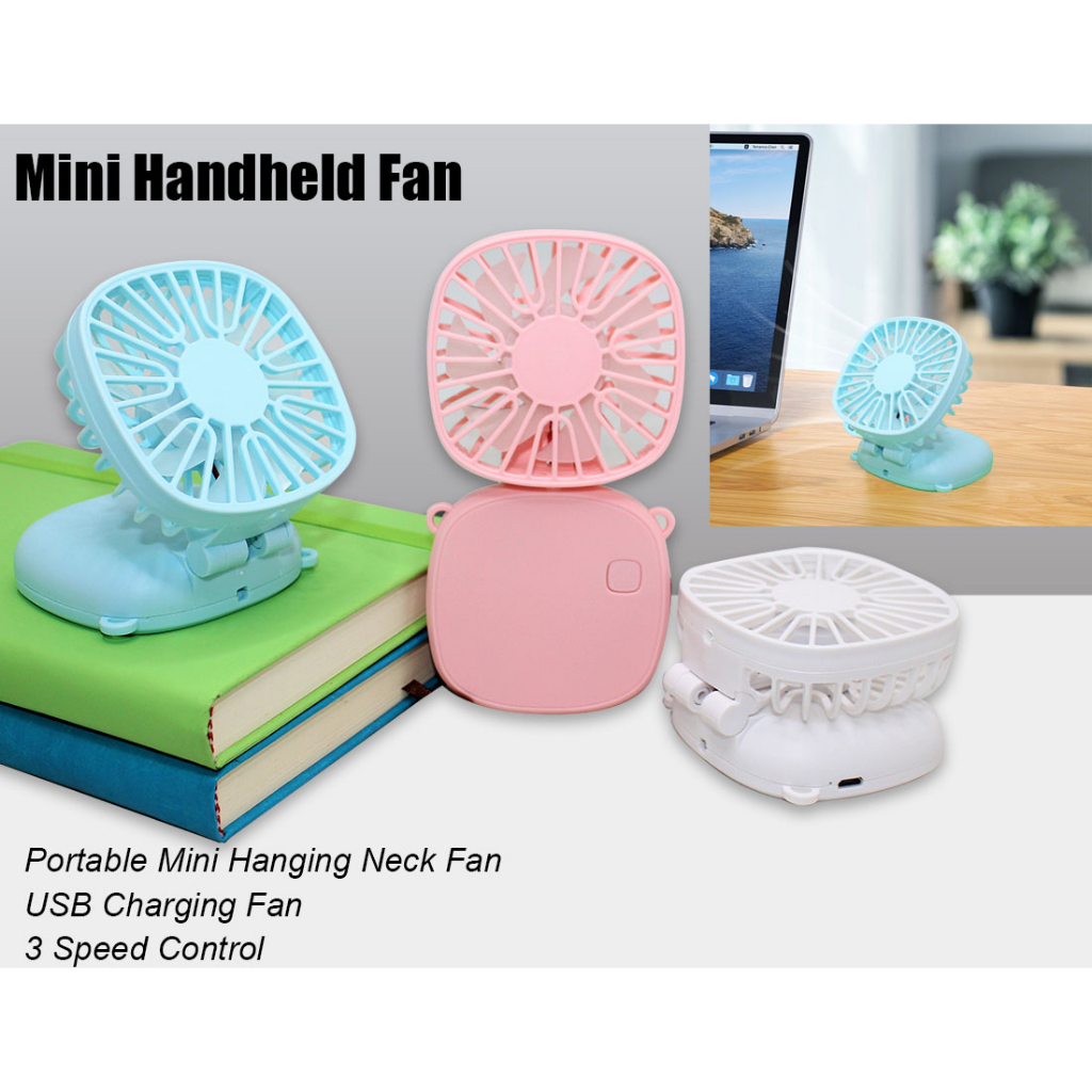FOLDABLE MINI HANGING NECK FAN, USB RECHARGEABLE MINI FAN 3 LEVEL SPEED ...