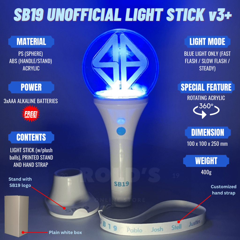SB19 Unofficial Light Stick v3 15-color LED with box and freebies ...