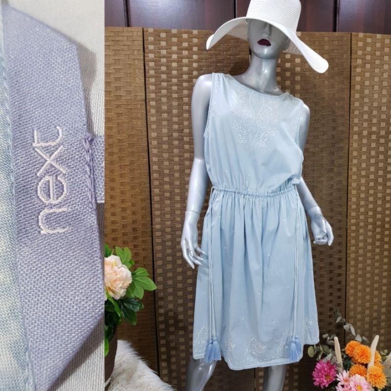 NEXT powder blue sleeveless midi dress w/ drawstring | Shopee Philippines