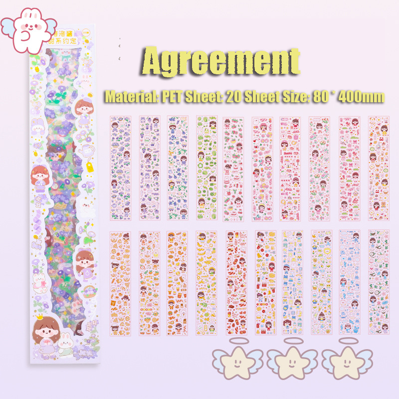 20 Sheet PET Strip Stickers Cute Cartoon Guka Hand Ledger Sticker Set ...