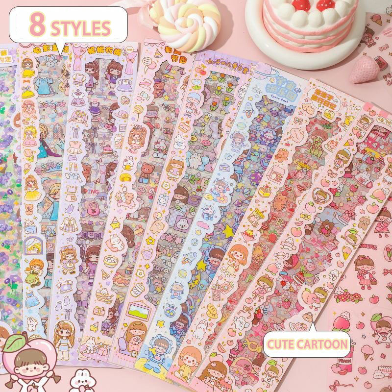 DIY 20 Pcs Super Long Cute Cartoon Stickers Little Girl Student Gift ...