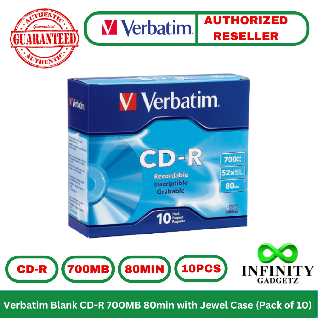 Verbatim Blank CD-R 700MB 80min with Jewel Case (Pack of 10) Recordable ...