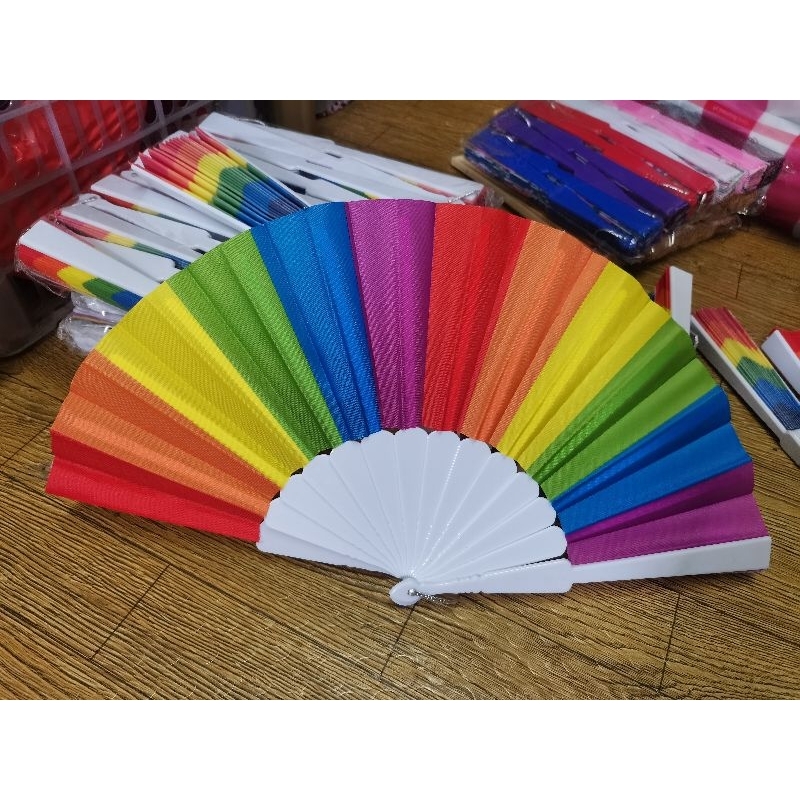 Pamaypay o Abaniko Rainbow Color Plastic Handle Standard Size Colored ...