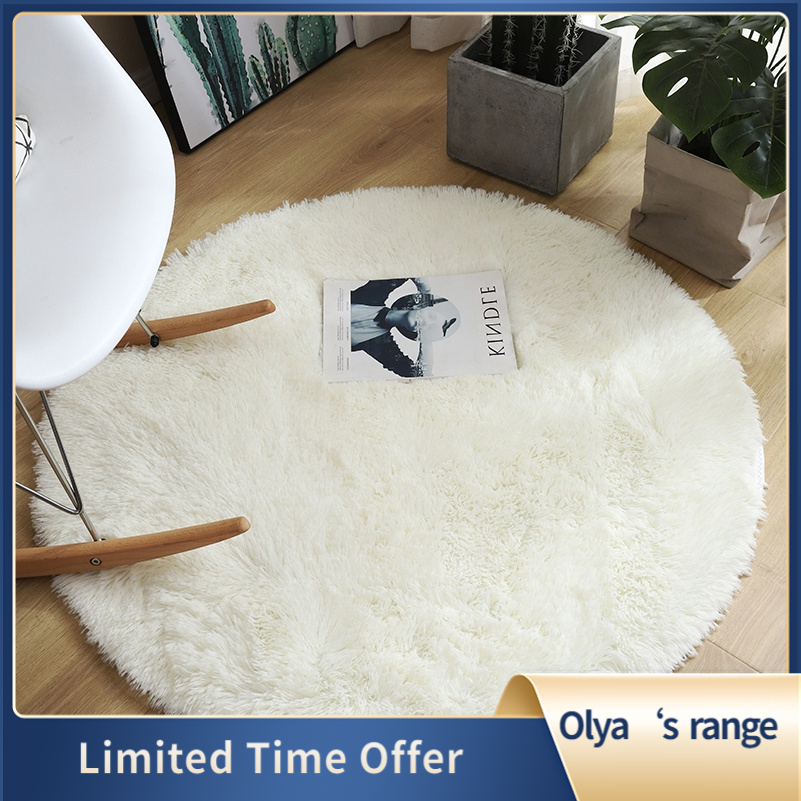 Tie-dyed Solid color Round Carpet Soft Fluffy Rug Bedroom Mats for ...