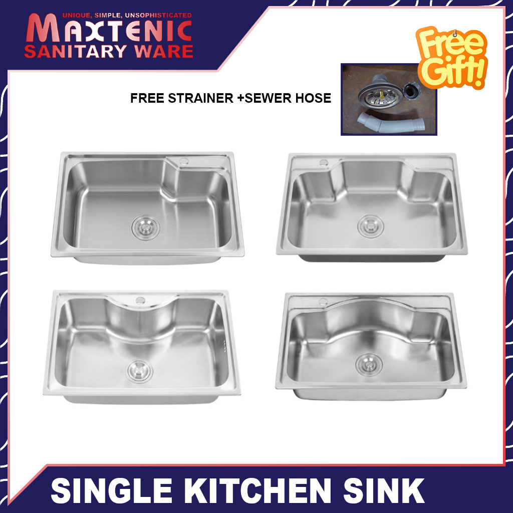 304 SUS STAINLESS SINGLE BOWL KITCHEN SINK WITH DRAINER | Shopee ...