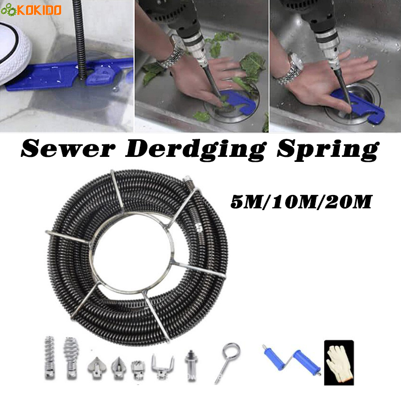 10M Sewer Dredging Spring Electric Drill Drain Cleaner Extension Sewer ...