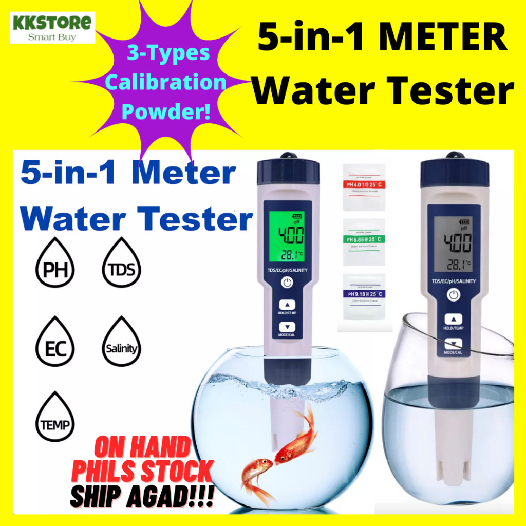 ph meter hydroponics portable 5 in 1 PH EC TDS TEMP SALINITY 4 in 1 PH ...