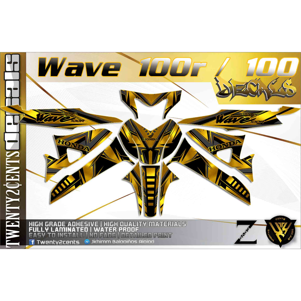 Honda Wave 100 / 100R Decals High-Quality Stickers (gold design ...