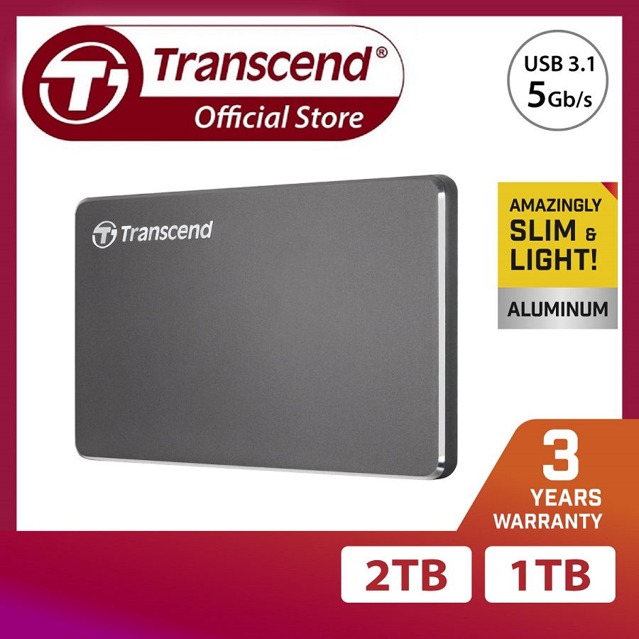 Transcend 1T/2T Portable Hard Drive StoreJet 25C3N, Aluminum Alloy ...