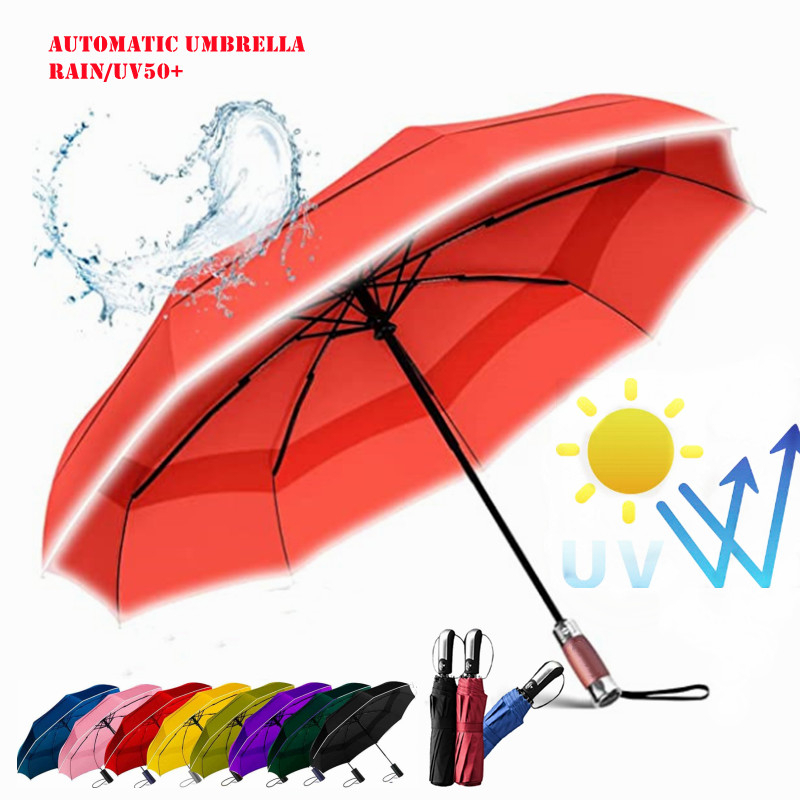 10 ribs Automatic Umbrella Windproof tri-folding Sun protection and UV ...