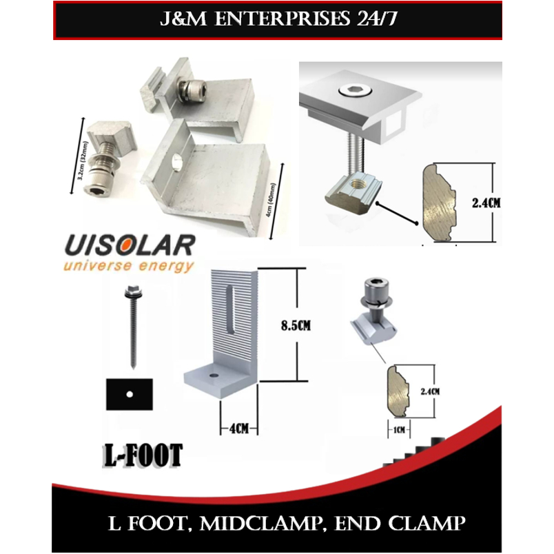 L Foot Mid Clamp End Clamp 35mm 40mm Anodized aluminum Solar Panel Mounting | Shopee Philippines