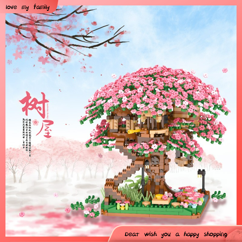 Pink Girl Sakura Tree House Compatible with Legos Small Particle ...