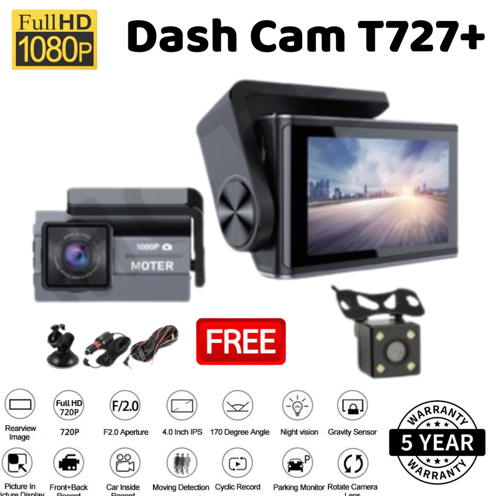 Ettro T727+ Dash Cam Built-in Car Recorder 1440P Dual Record Night Vision ADAS Parking Mode ...