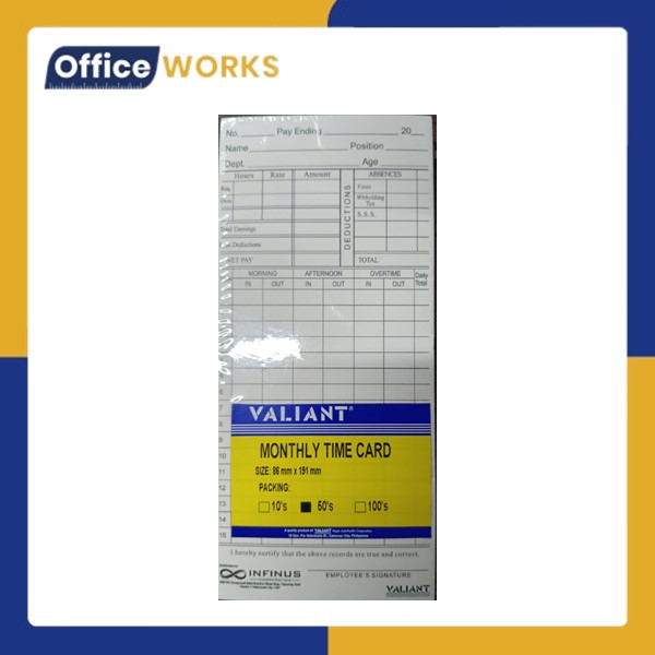 Valiant Monthly Time Card (50'S) Time Card For Electronic Time Recorder ...