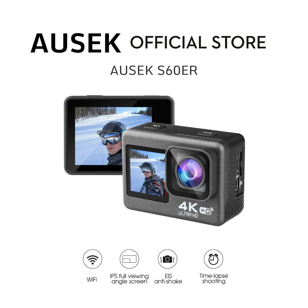 AUSEK S60ER 4K 60FPS Action Camera Dual Screen Touch LCD Screen EIS Remote Control WiFi ...
