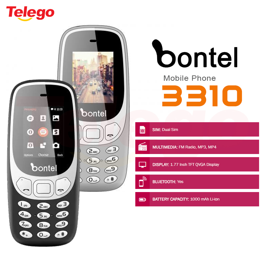 Telego Bontel 3310 Baisc Mobile Phone 1000mAh Big Battery Dual Sim ...