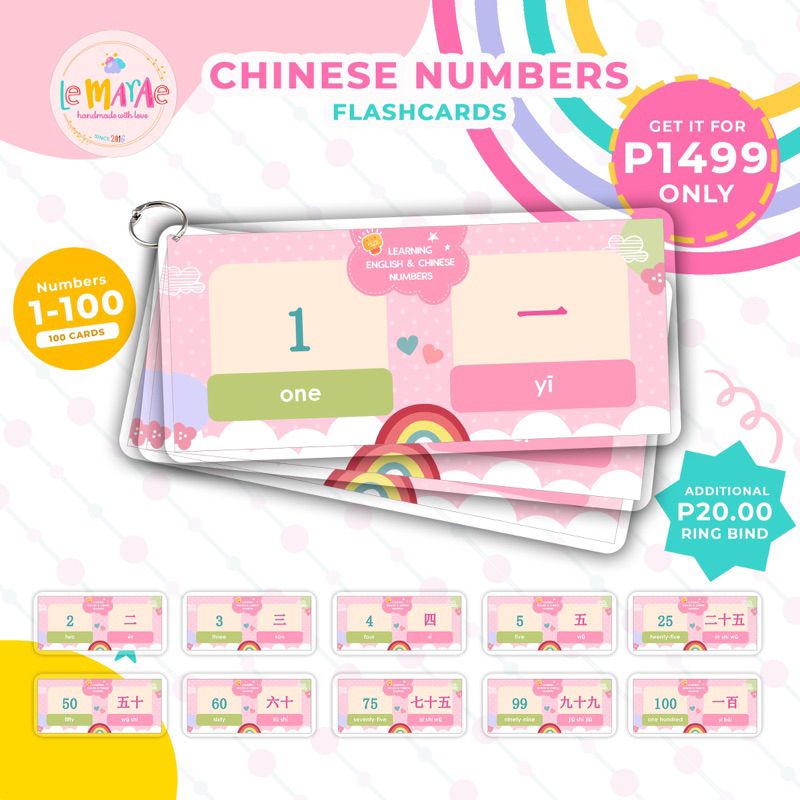 Chinese English 1-100 Numbers Laminated Educational Flashcards Mandarin ...