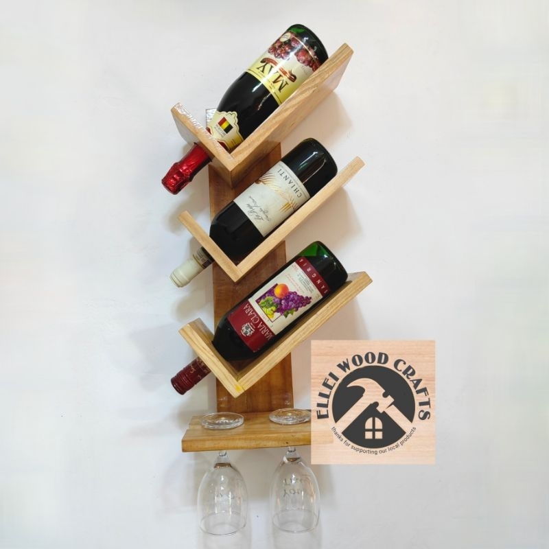 3 Layers Wooden Wine Rack Wallmounted | Shopee Philippines