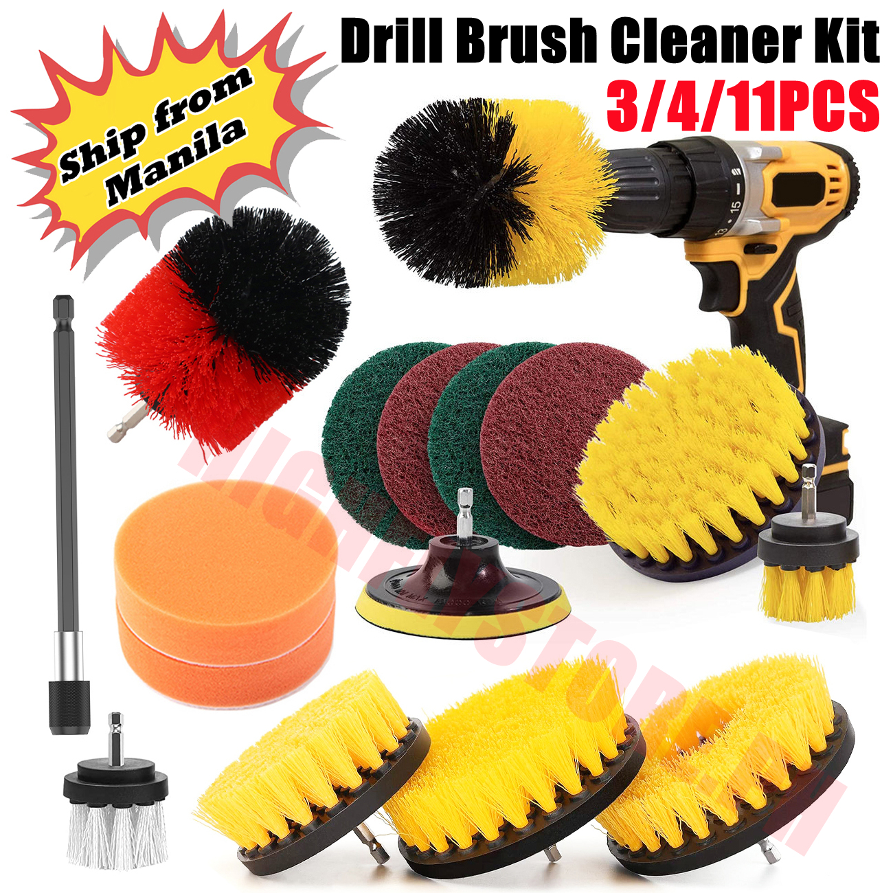 3/4/11PCS Drill Brush Cleaner Kit Power Scrubber for Cleaning Bathtub ...