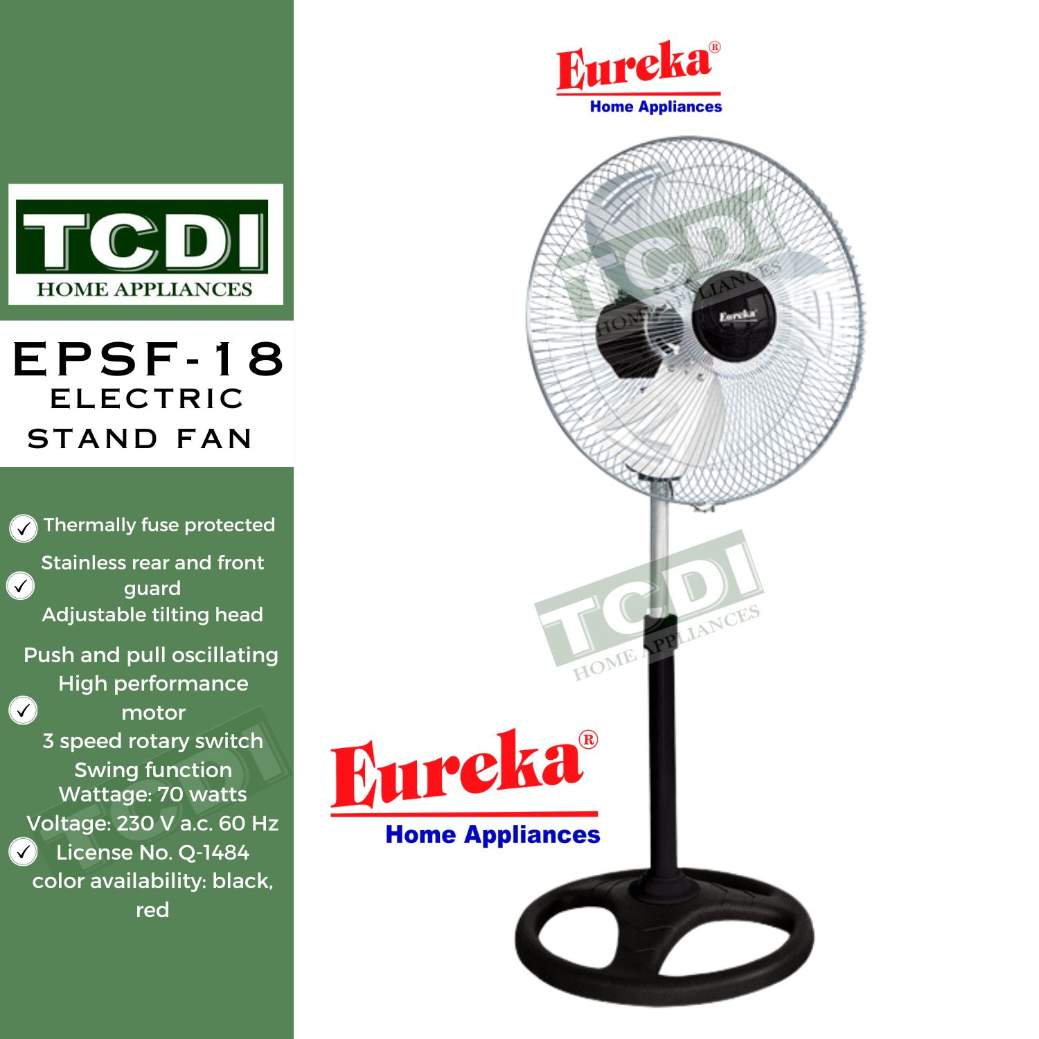 EUREKA Power Stand Fan (metal blade) EPSF 18 (note: color Variation ...