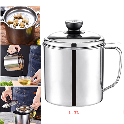 1.3L Stainless Steel Oil Pot Strainer Oil Storage Can Lid Mesh Filter ...