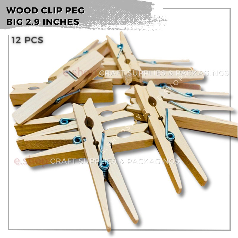 12PCS Wood Clip Peg Big 2.9” for Clothespin Art Craft Display Hang ...