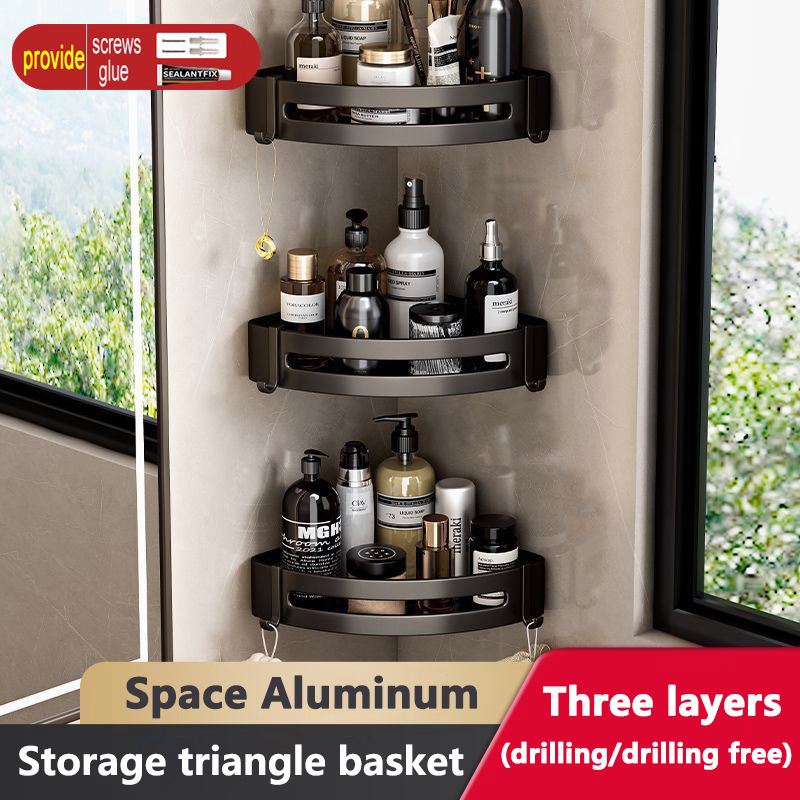 2 Layers Punch-free Bathroom Corner Shelf Corner Rack Corner Shelf ...