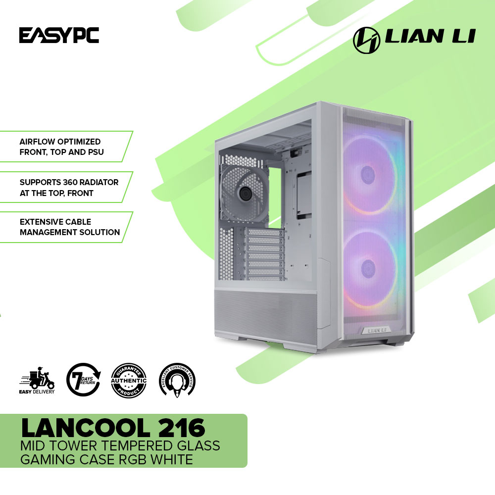 EasyPC| Lian Li Lancool 216 Mid Tower Tempered Glass PC Case RGB White ...