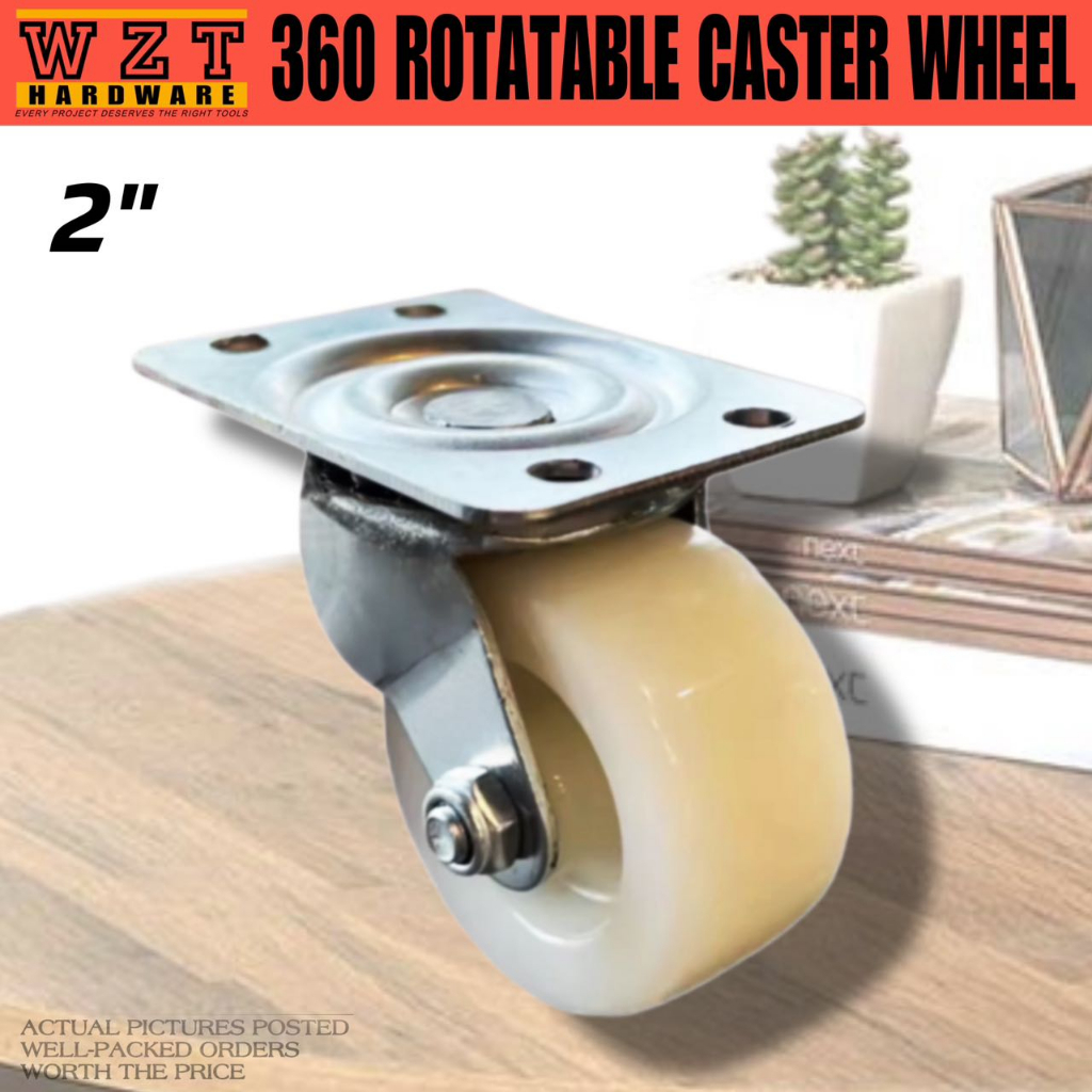 2" HEAVY DUTY ROTATING WHITE NAYLON CASTOR WHEEL 360 ROTATABLE | Shopee ...