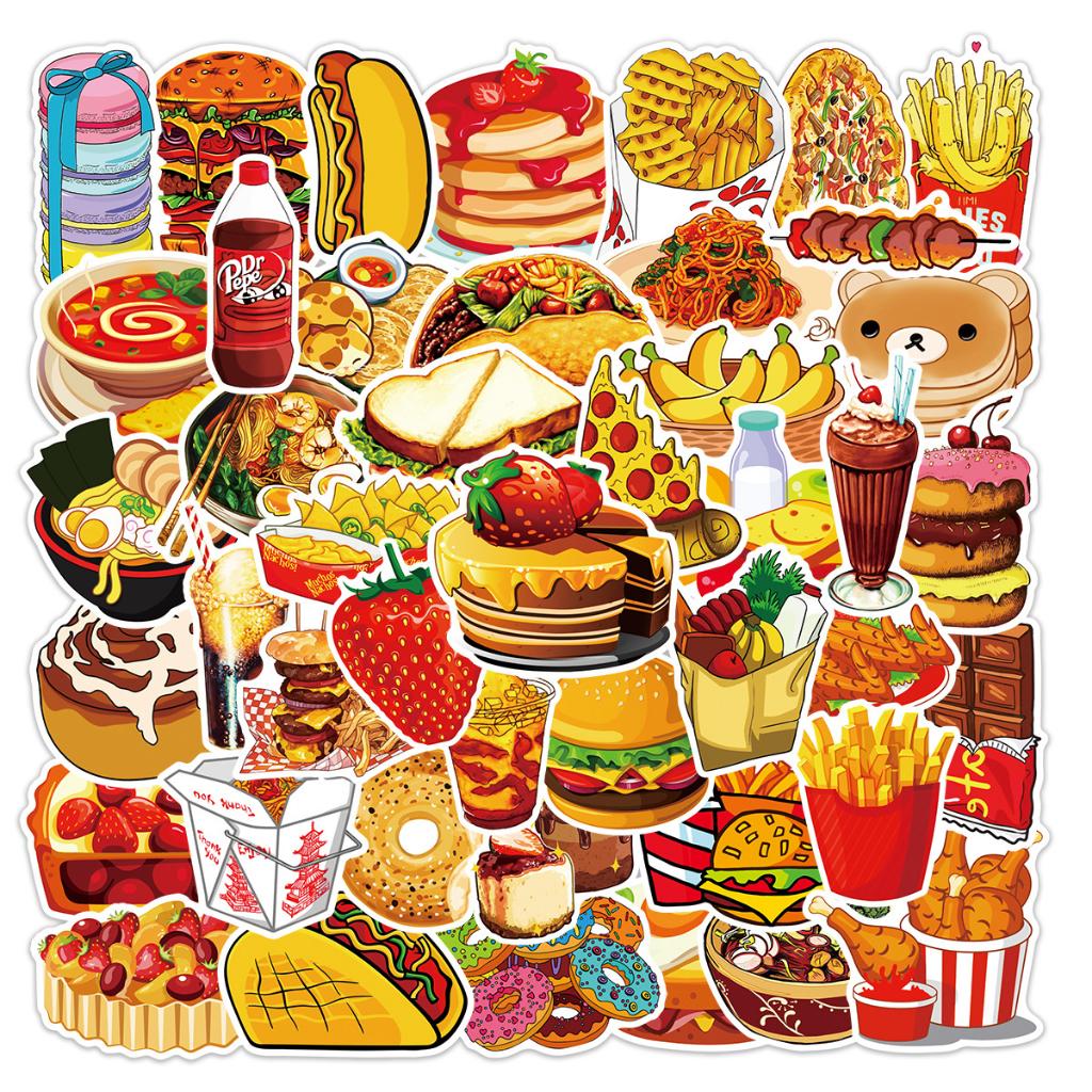 50PCS Fastfood design waterproof sticker | Shopee Philippines